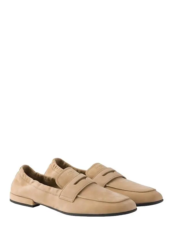 Prada Shuffle Antiqued Suede Leather Loafers - Neutral