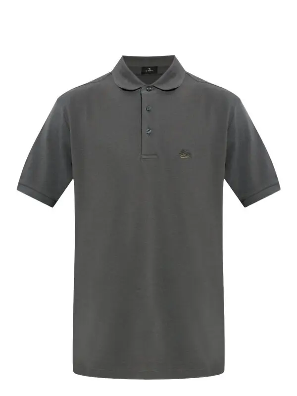 Etro Logo Cotton Polo Shirt - Grey