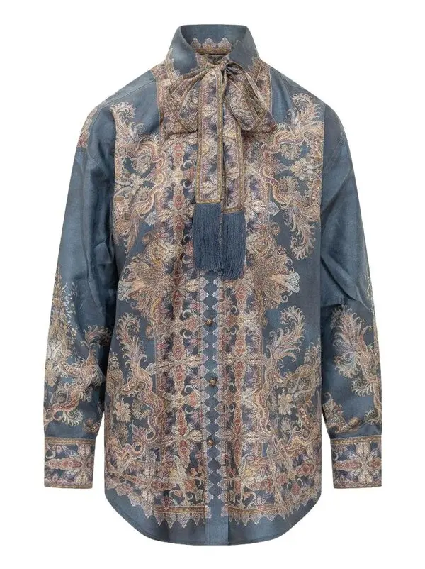Zimmermann Valiant Printed Silk Shirt - Blue