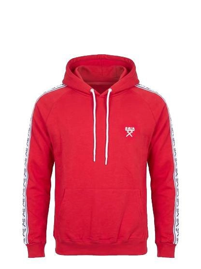 BERNA Cotton Terry Hoodie With Side Seam Stripes - Red