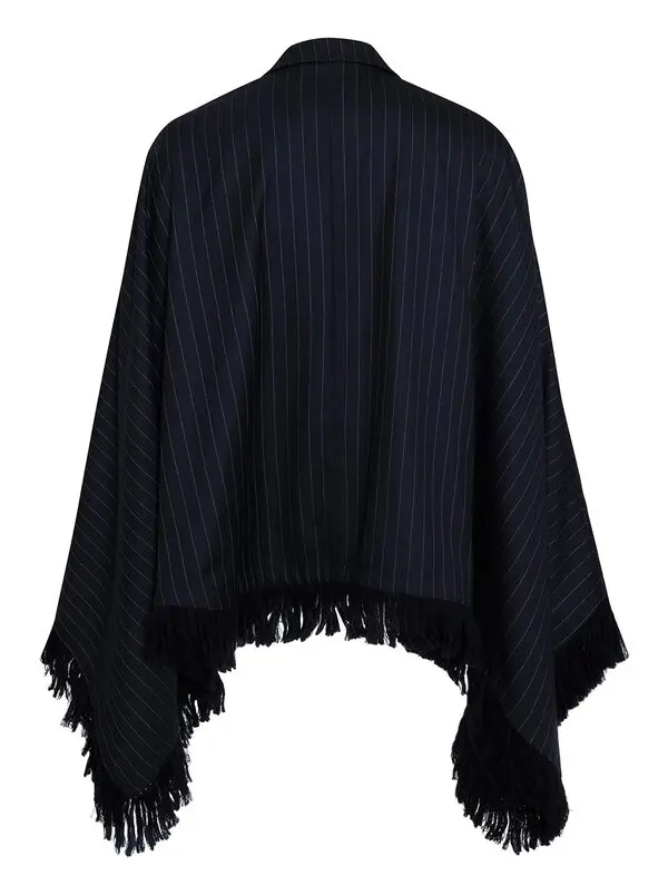 AYA DESIGN Fringed Pinstripe Tailored Poncho - Black