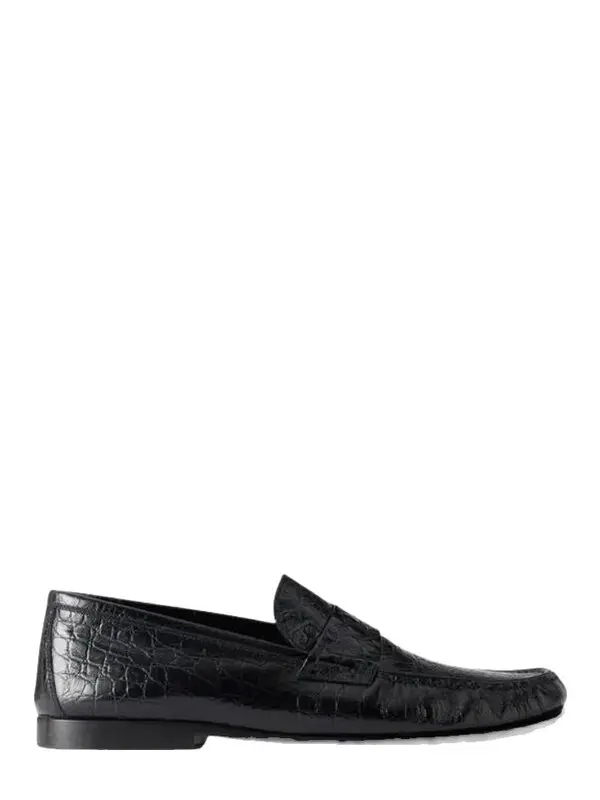 TOTEME Croc-effect Leather Loafers - Black