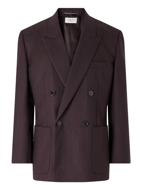 Saint Laurent Double-breasted Pinstriped Wool-blend Suit Jacket - Brown