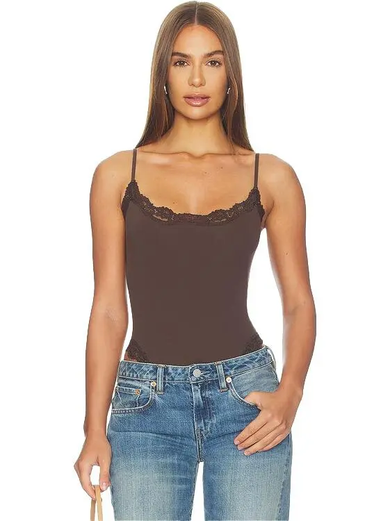 SKIMS Fits Everybody Lace Cami Bodysuit In Brown - Espresso