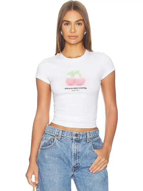 Alexander Wang Fitted Ringer Tee With Cherry Graphic - White