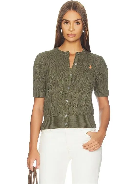 Polo Ralph Lauren Short Sleeve Crew Neck Cardigan In Olive - Dense Olive