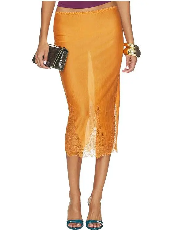 Ronny Kobo Julian Skirt In Tangerine - Citron