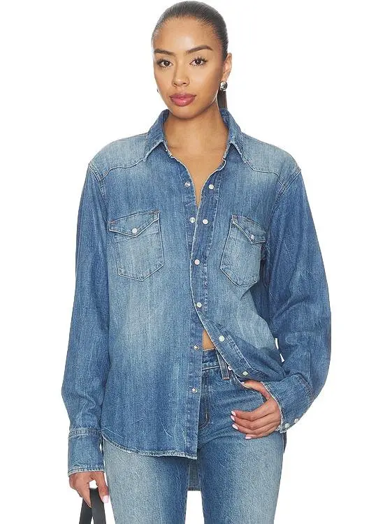 Eterne Ellis Denim Shirt In Blue - Medium Indigo