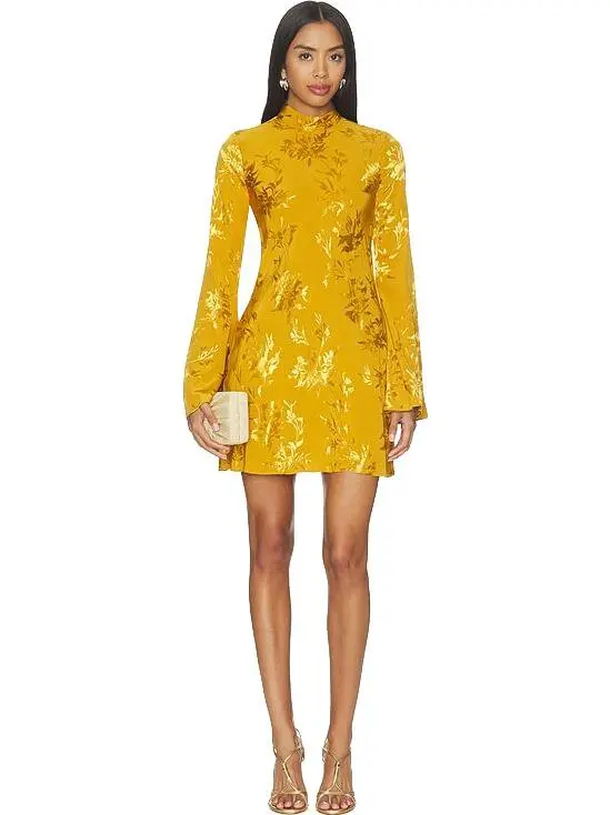 Hemant & Nandita Biased Mini Dress With Mock Neck In Metallic - Gold