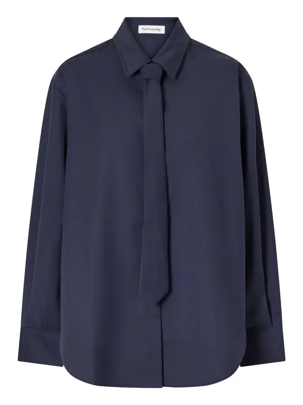 THE FRANKIE SHOP Peri Tie-detailed Oversized Georgette Shirt - Navy