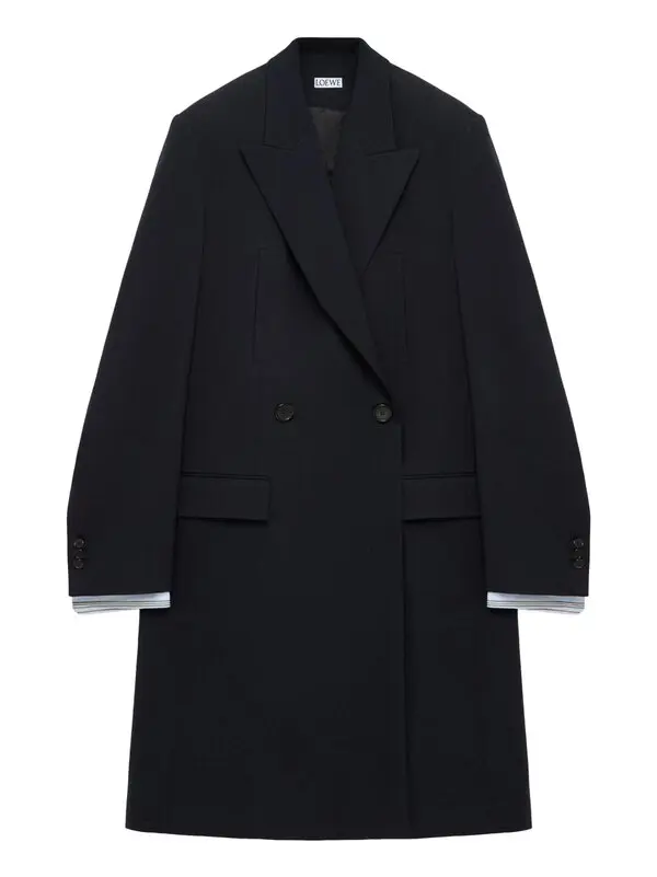 Loewe Wool-blend Double-breasted Coat - Navy