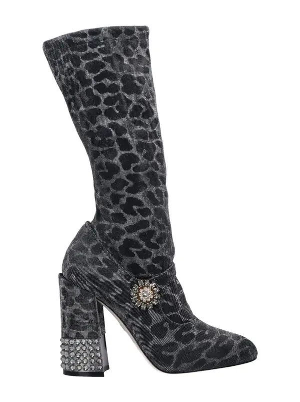 Dolce & Gabbana Leopard Print Block Heel Ankle Boots - Black