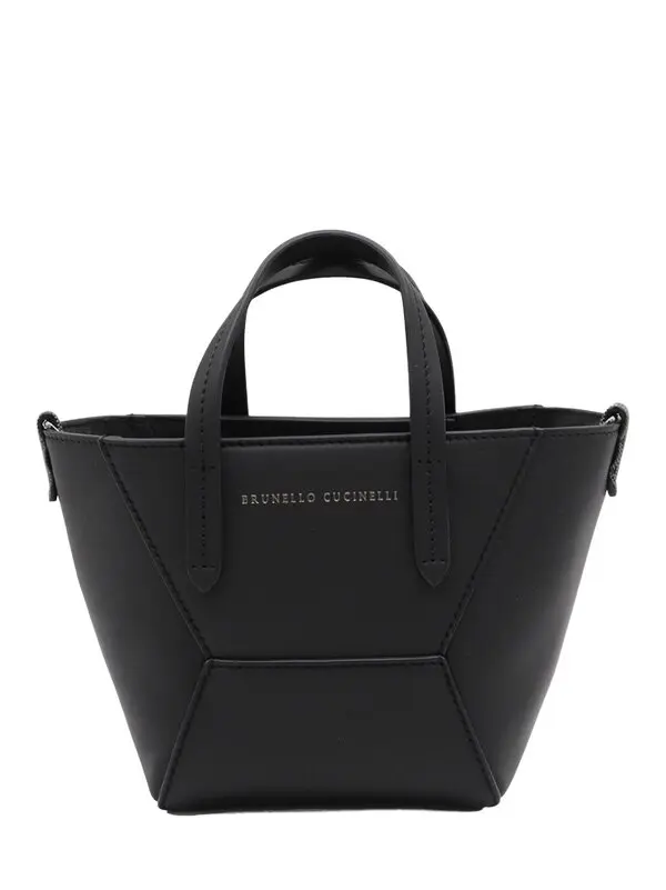 Brunello Cucinelli Duo Logo Embossed Mini Tote Bag - Black