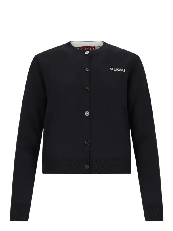 Gucci Logo Intarsia-knit Cardigan - Black