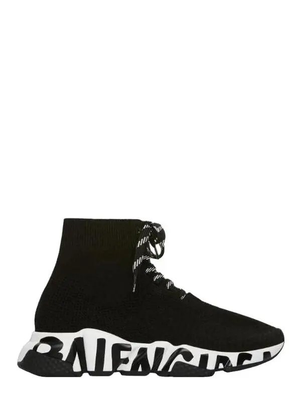 Balenciaga Speed Lace Up Graffiti Sneakers - Black