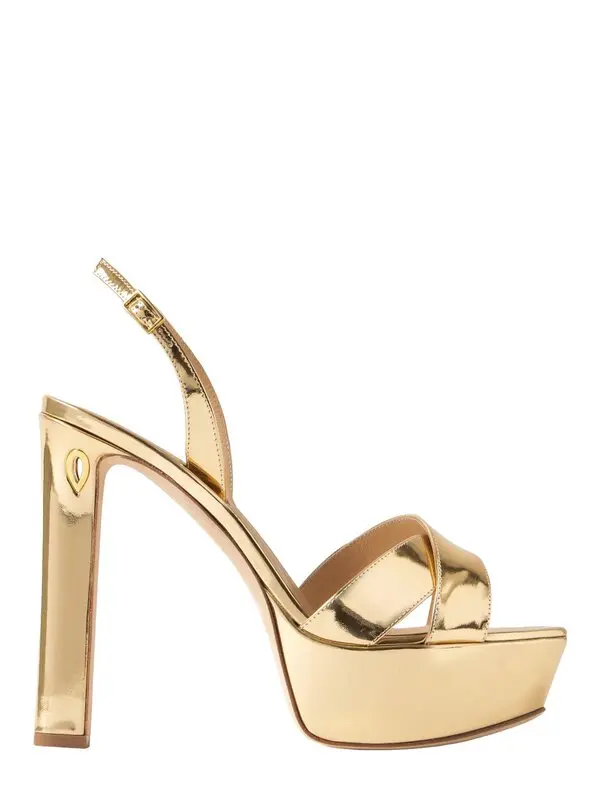 Jennifer Chamandi Metallic Leather Platform Slingback Sandals - No