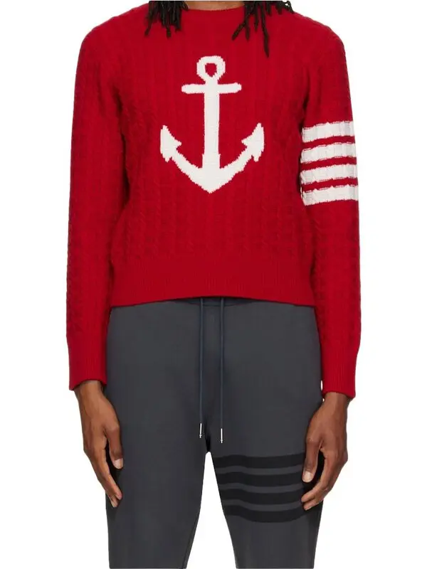 Thom Browne Merino Wool 4-bar Intarsia Anchor Sweater - Red