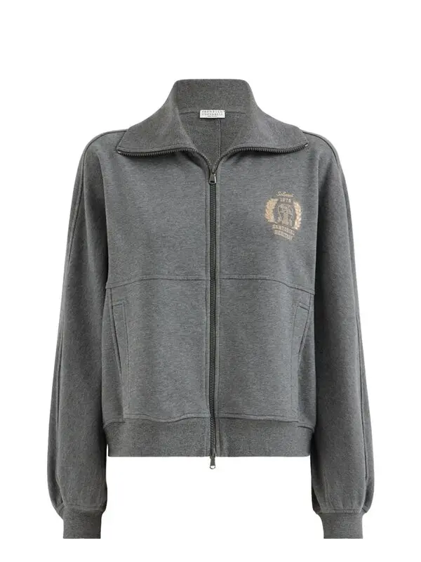 Brunello Cucinelli Logo-embroidered Zip-up Hoodie - Dark Gray