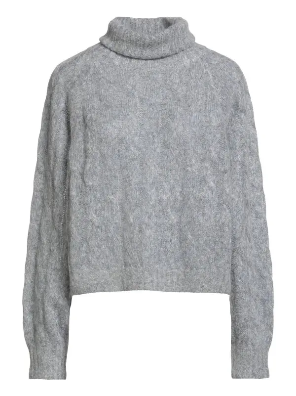 Brunello Cucinelli Long Sleeve Wool Turtleneck Sweaters - Grey