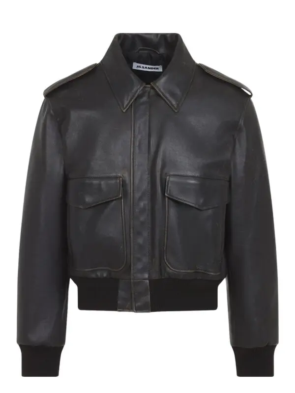 JIL SANDER Long-sleeve Leather Jacket With A Shirt Collar - Black