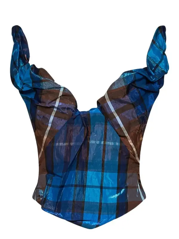VIVIENNE WESTWOOD Metallic Sheen Plaid Corset Top - Bluebrown