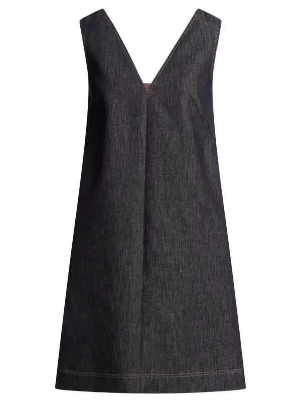 Brunello Cucinelli Denim Sleeveless Vneck Dress - Blue