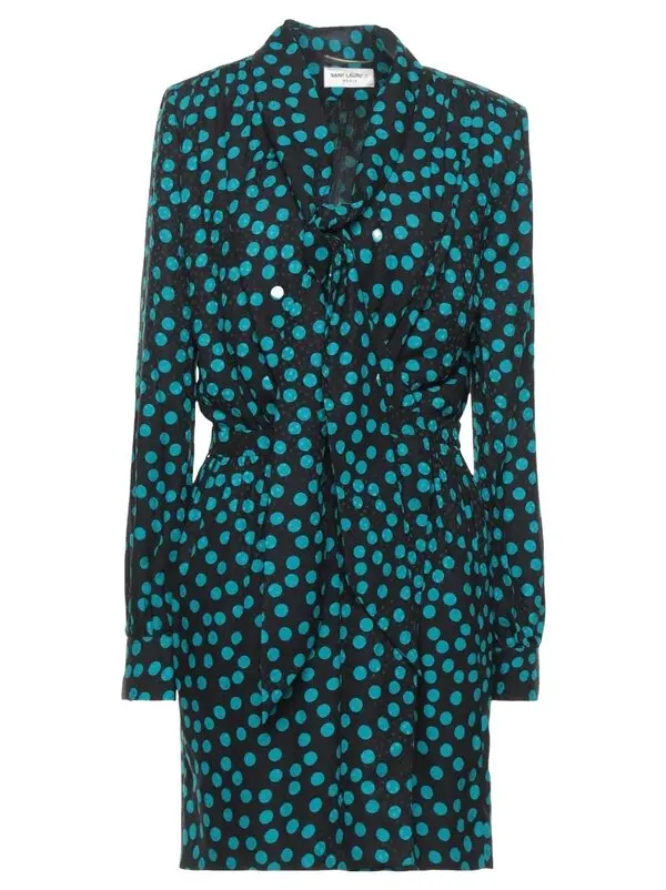 Saint Laurent Polka Dot Long Sleeve Dress - Black