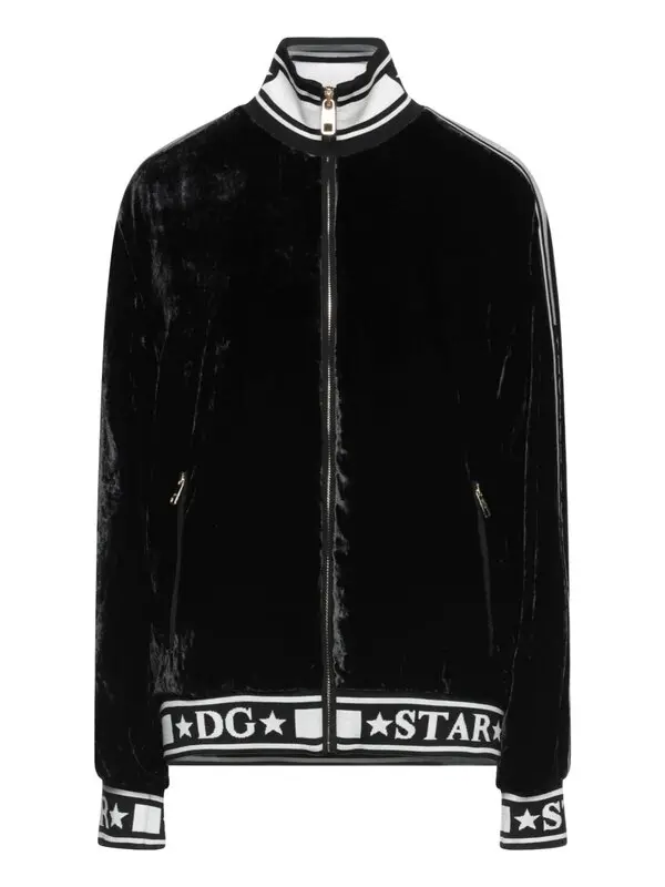 Dolce & Gabbana Velvet Long-sleeve Zip-up Jacket With Logo Detail - Black