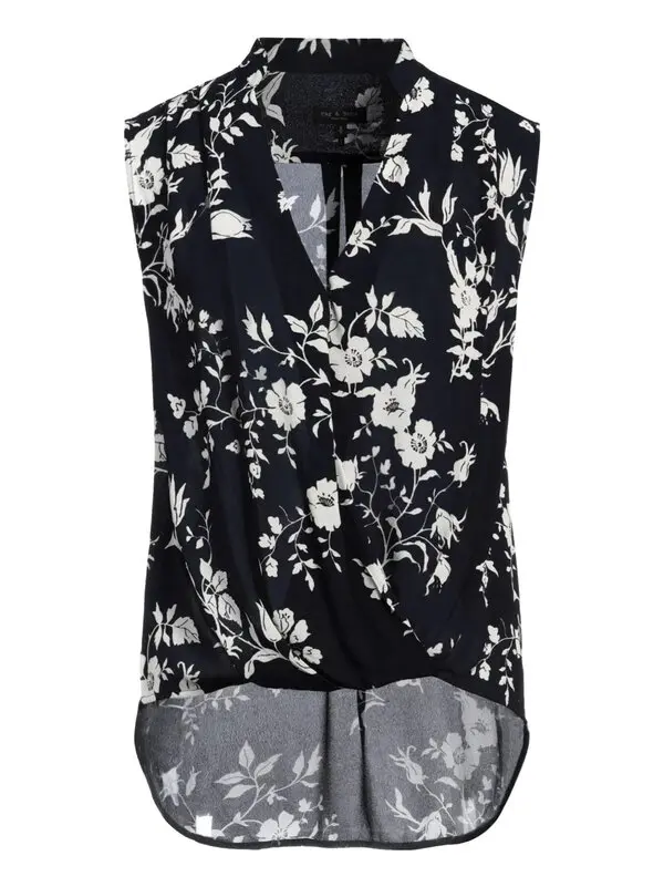 Rag & Bone Floral Print Sleeveless Crepe Top - Blue