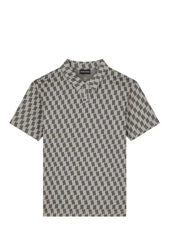Emporio Armani Polo In Jacquard Jersey Lyocell Blend Signature Capsule - Grey