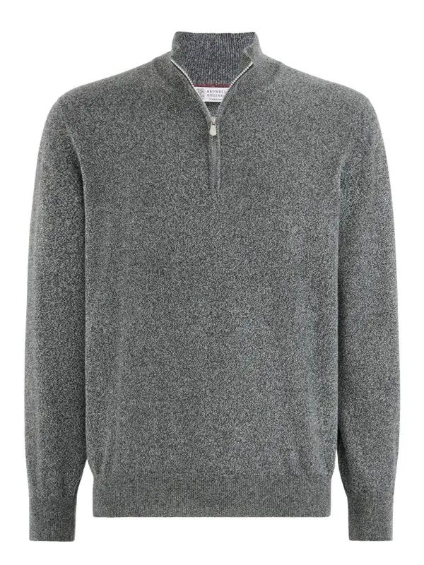 Brunello Cucinelli Mouliné Cashmere Sweater With Half Zip - Dark Gray