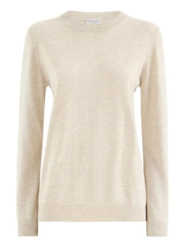 Brunello Cucinelli Cashmere Sweater With Monili - Oyster