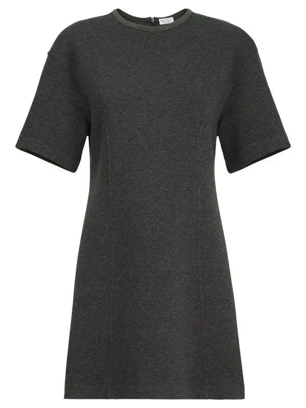 Brunello Cucinelli Techno Cotton And Cashmere Interlock T-shirt Dress With Precious Collar - Anthracite