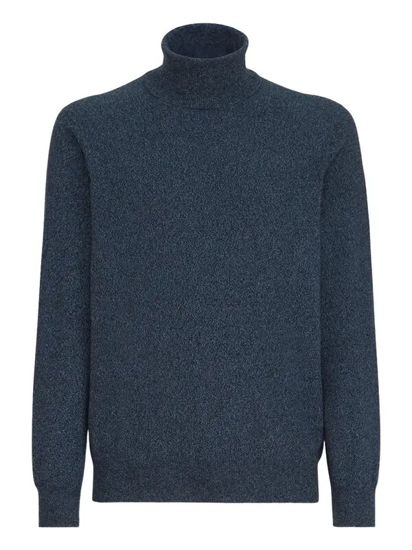 Brunello Cucinelli Mouliné Cashmere Turtleneck Sweater - Denim