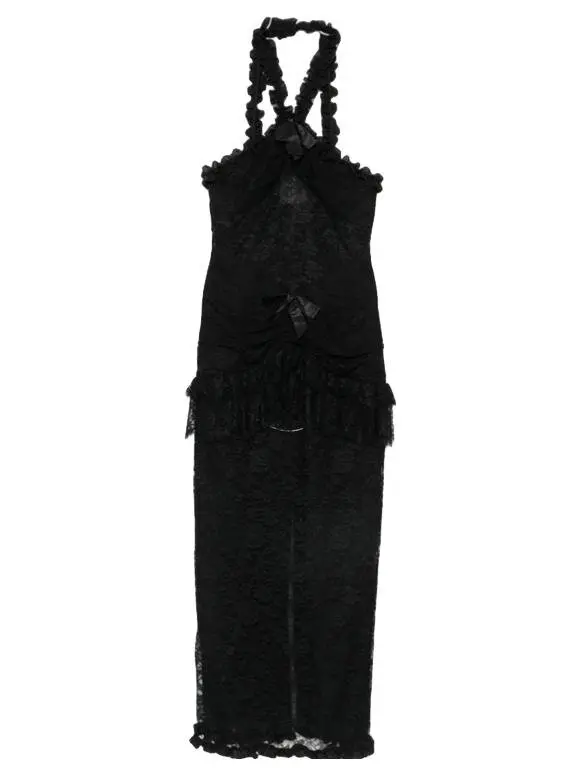 Alessandra Rich Chantilly Lace Evening Dress - Black
