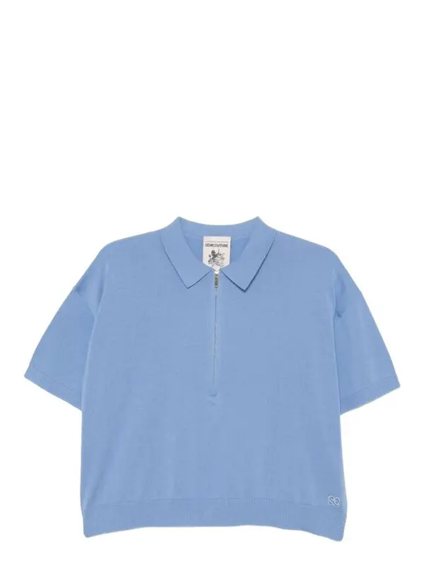 SEMICOUTURE Zip Polo Shirt With Short Sleeves - Blue
