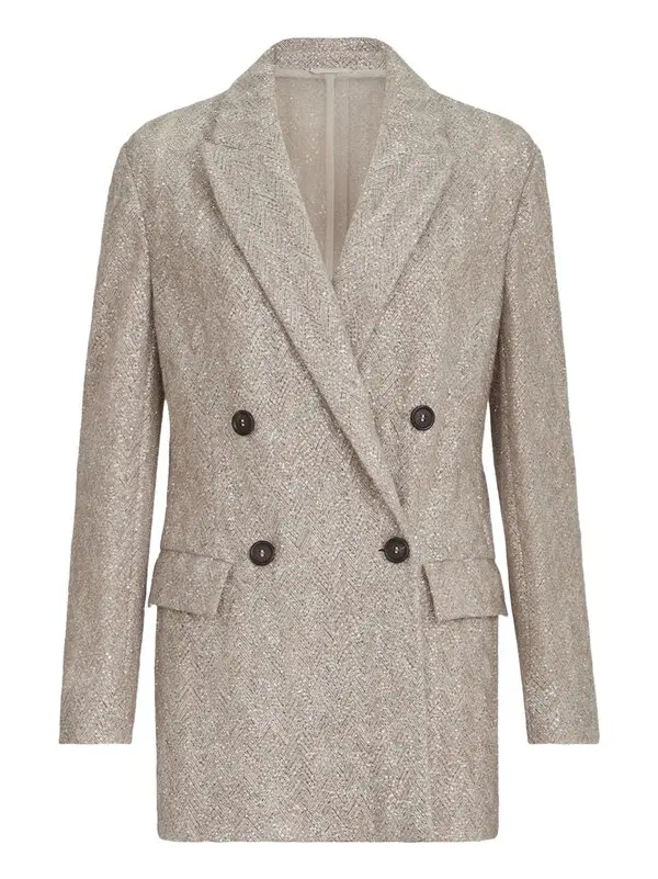 Brunello Cucinelli Dazzling Chevron Embroidery Blazer In Sparkling Mohair And Wool - Rope