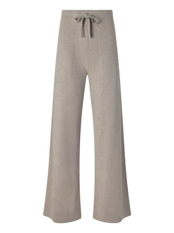 Le Kasha Ribbed Organic Cashmere Wide-leg Pants - Gray