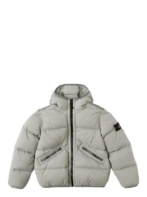Stone Island Hooded Logo Coat - Gray