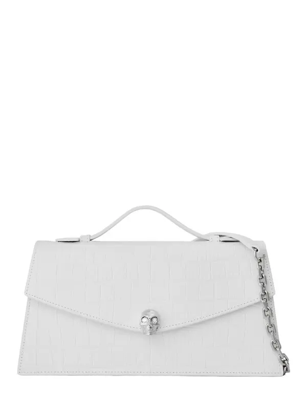 Alexander McQueen Croc Embossed Shoulder Bag With Skull Clasp - White