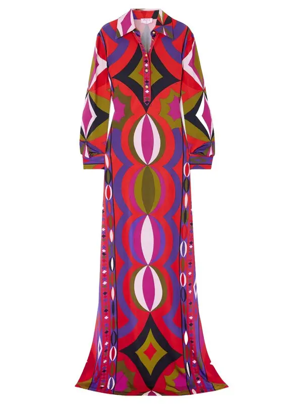 Emilio Pucci Printed Satin Maxi Dress - Red