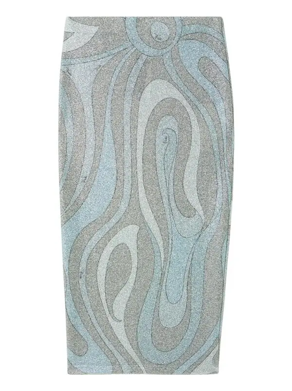 Emilio Pucci Printed Metallic Jersey Midi Skirt - Silver