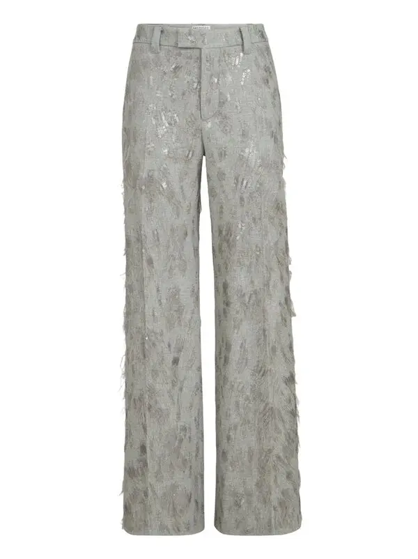 Brunello Cucinelli Virgin Wool And Cashmere Twill Flannel Loose Flared Trousers With Dazzling Lynx Embroidery - Grey