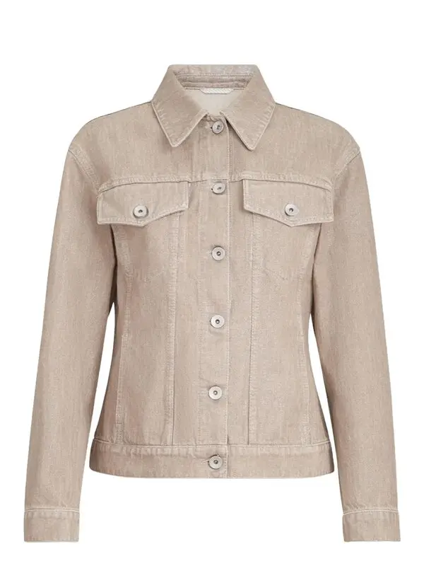 Brunello Cucinelli Beige Lamé Denim Four-pocket Outerwear Jacket With Monili - Rope