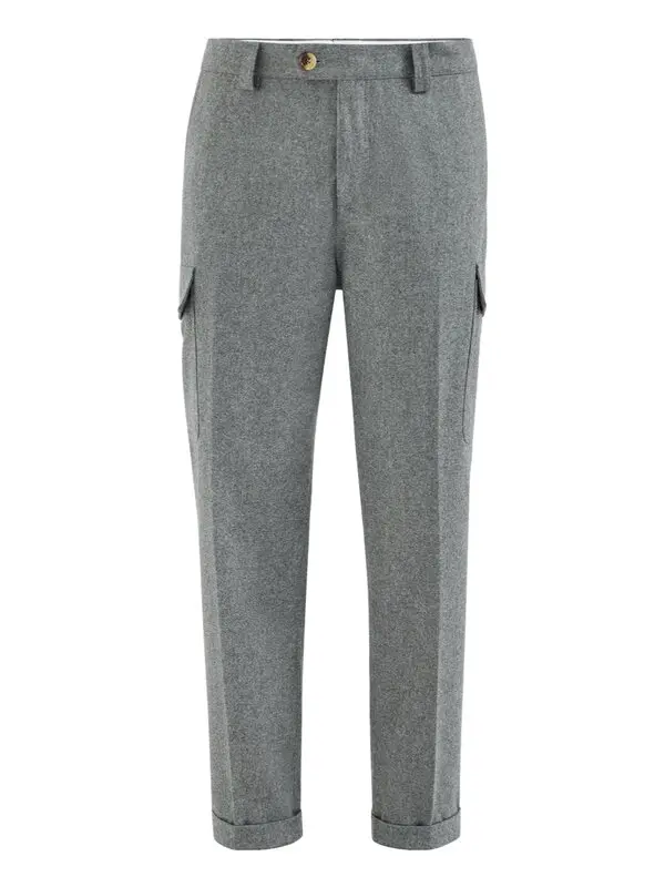 Brunello Cucinelli Virgin Wool Flannel Trousers With Cargo Pockets - Medium Gray