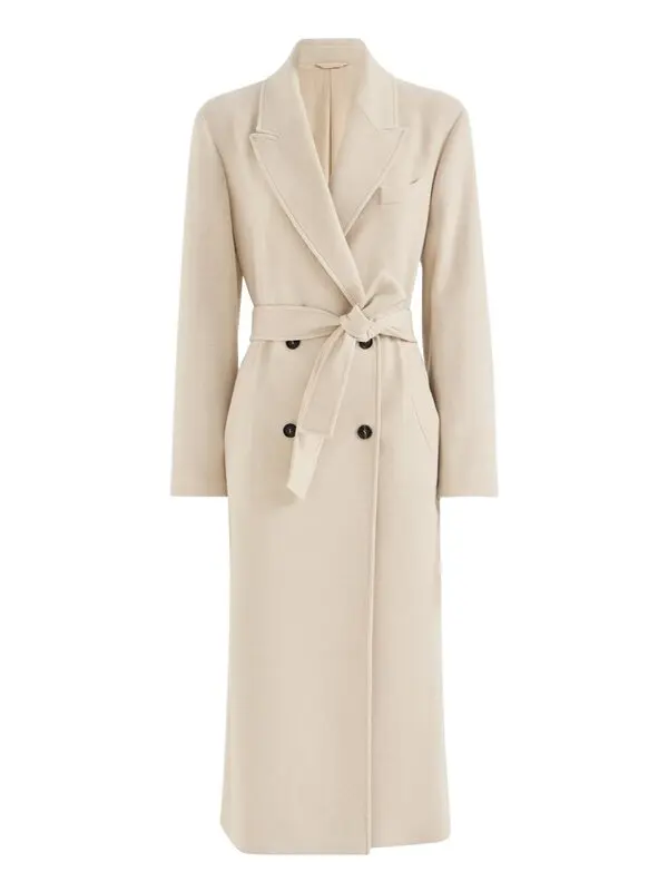 Brunello Cucinelli Lightweight Water-resistant Cashmere Belted Coat With Monili - Lignite Ash