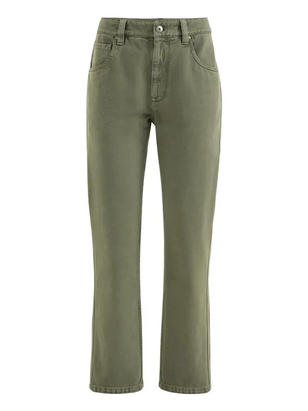 Brunello Cucinelli Dyed Denim Five-pocket Straight Trousers With Shiny Bartack - Green