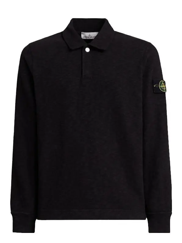 Stone Island Long-sleeve Polo Shirt With Ribbed Collar - Black