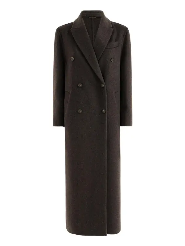 Brunello Cucinelli Hand-crafted Coat In Cashmere Double Beaver Cloth With Monili - Brown