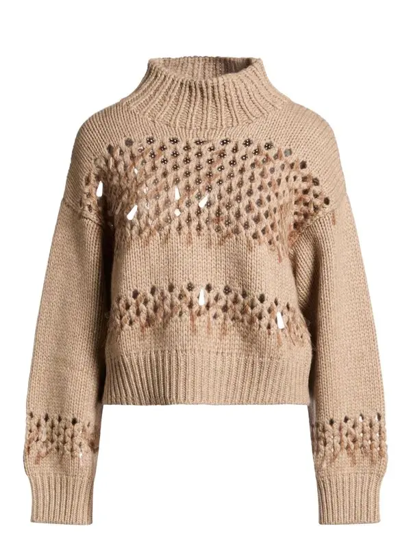 Brunello Cucinelli Solidcolor Appliqué Cashmere Sweater - Sand-colored